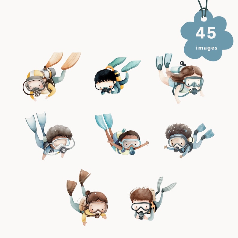 Under the Sea, Scuba Diver Nursery Clipart, Watercolor Clipart, Ocean ...