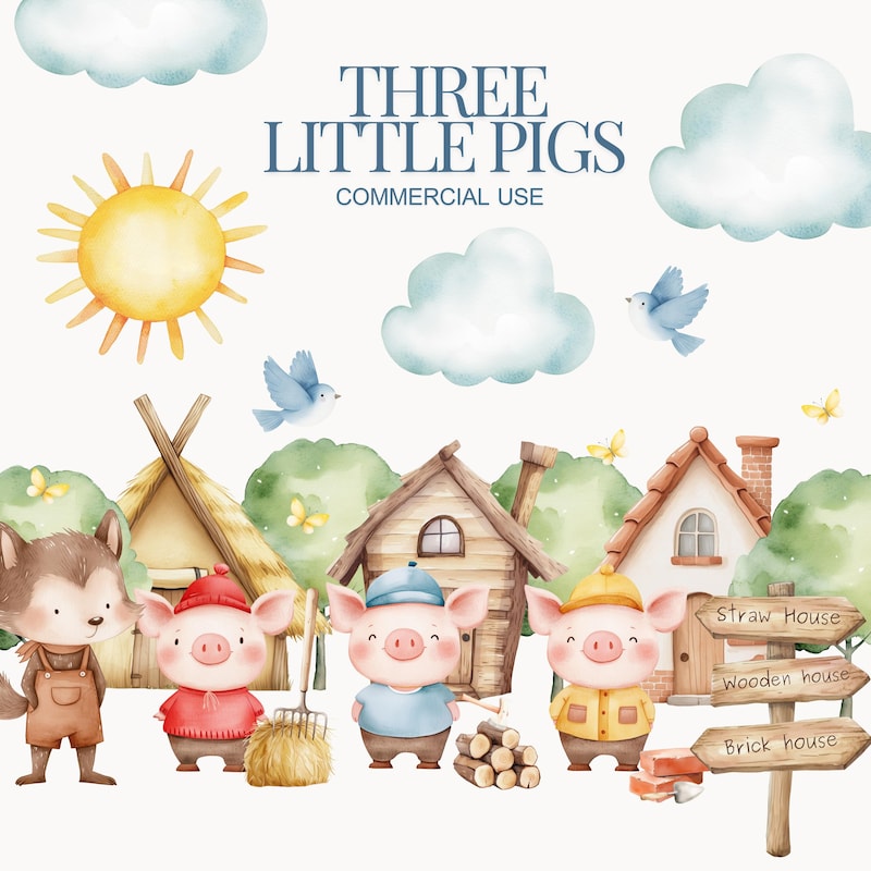 3 Little Pig Clipart - Etsy