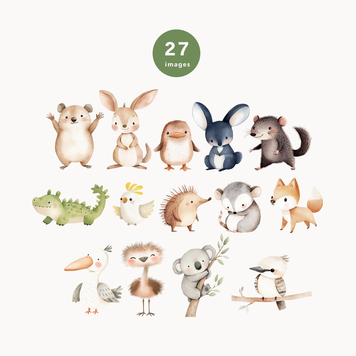 Nursery Cute Australian Animals Clipart, Watercolor Animals Clipart ...