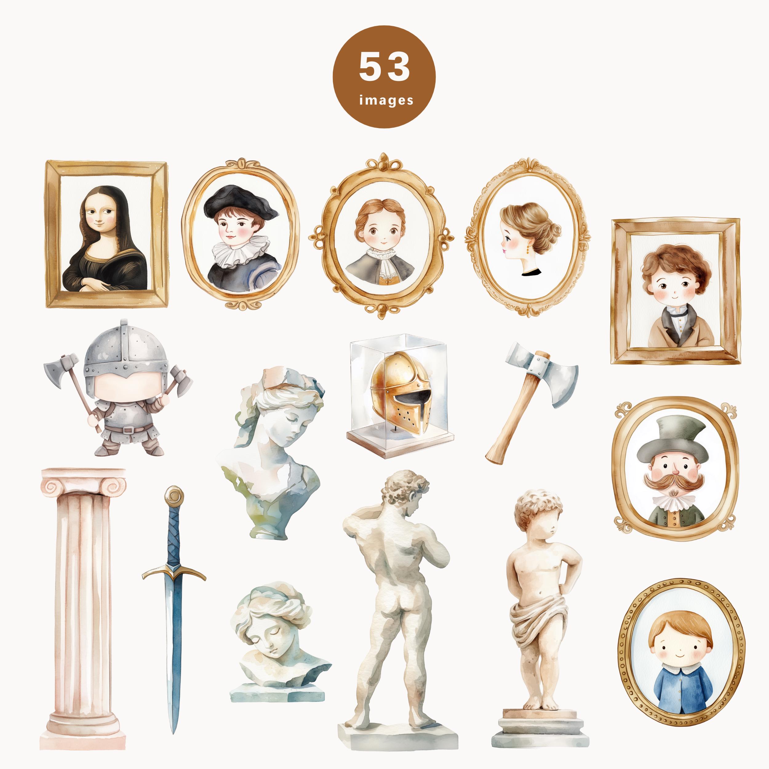 Cute Museum Watercolor Clipart, Art Gallery, Ancient Clipart, History ...