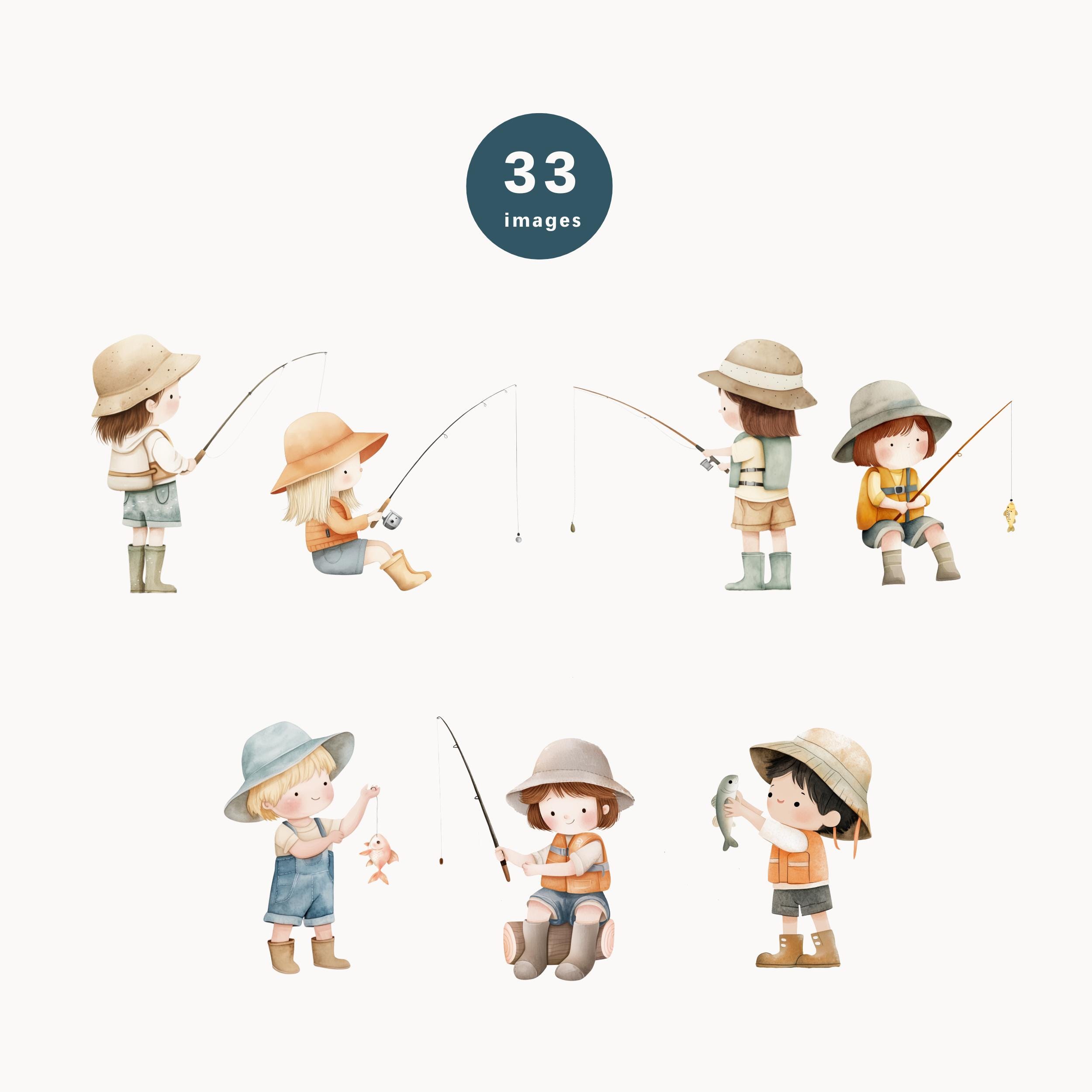 Watercolor Fishing Clipart, Fishing Items , Activity, Watercolor ...