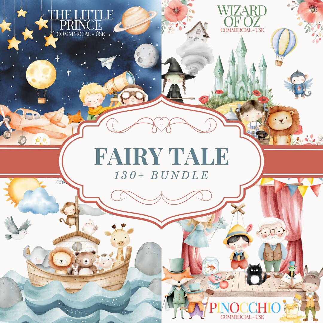 Fairy Tale Clipart Bundle, Watercolor Clipart, Cute Pinocchio Clipart ...
