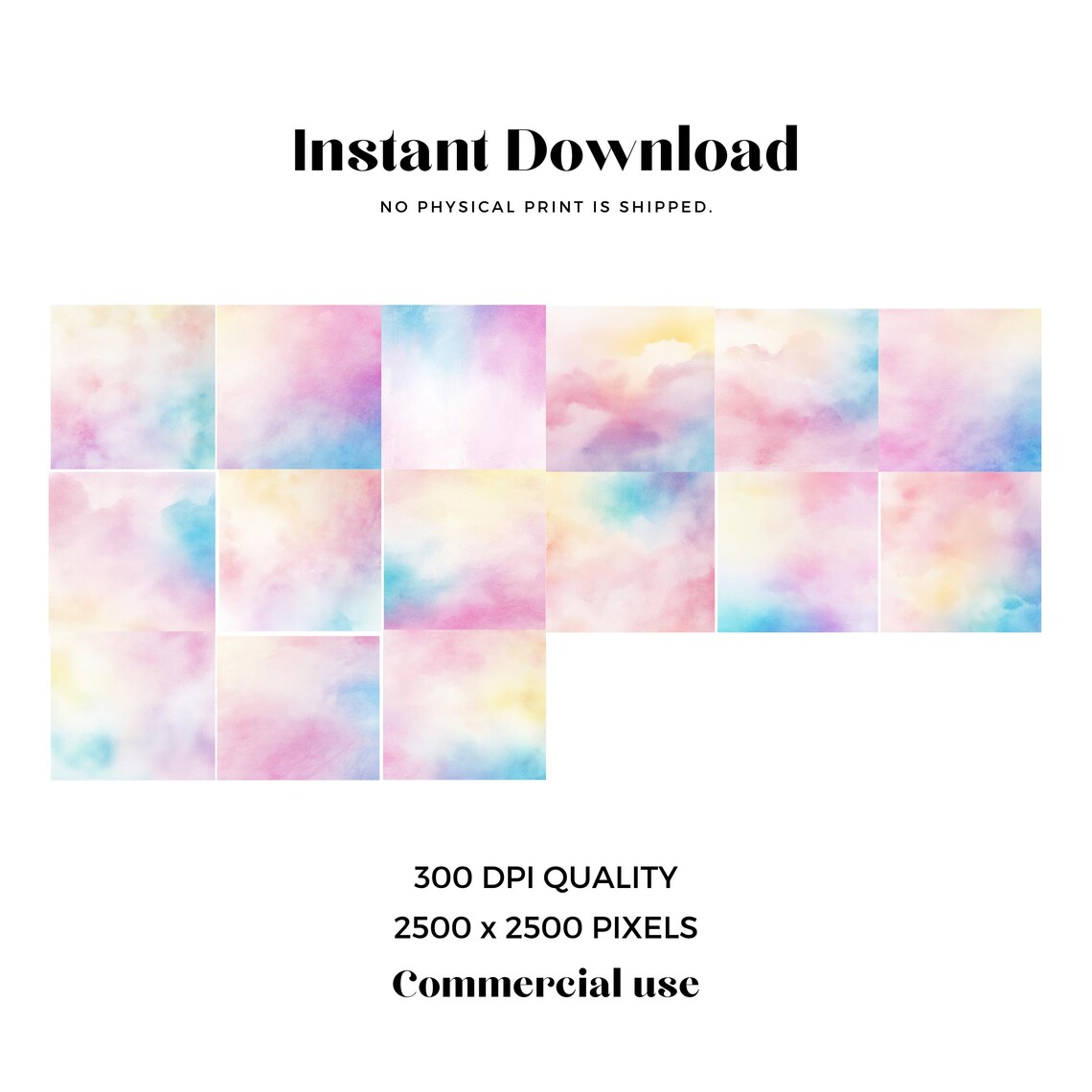 Pastel Watercolor Digital Paper, Pastel Rainbow Paper, Pastel Digital ...