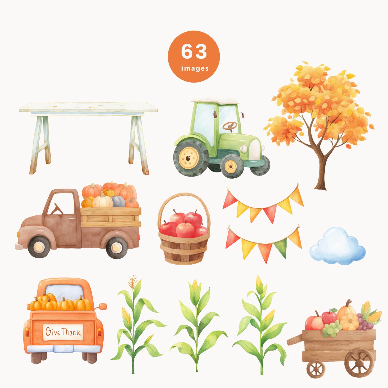 Watercolor Thanksgiving Clipart, Thanksgiving Items, Harvest Feast ...
