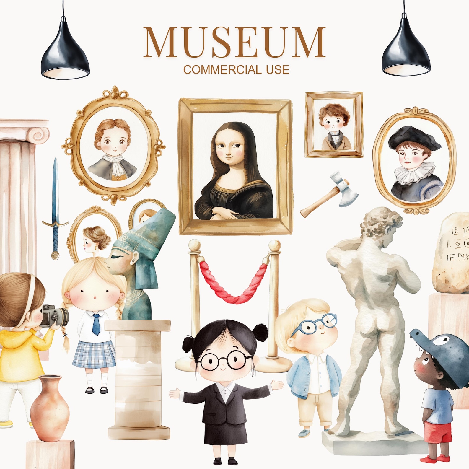 Cute Museum Watercolor Clipart, Art Gallery, Ancient Clipart, History ...