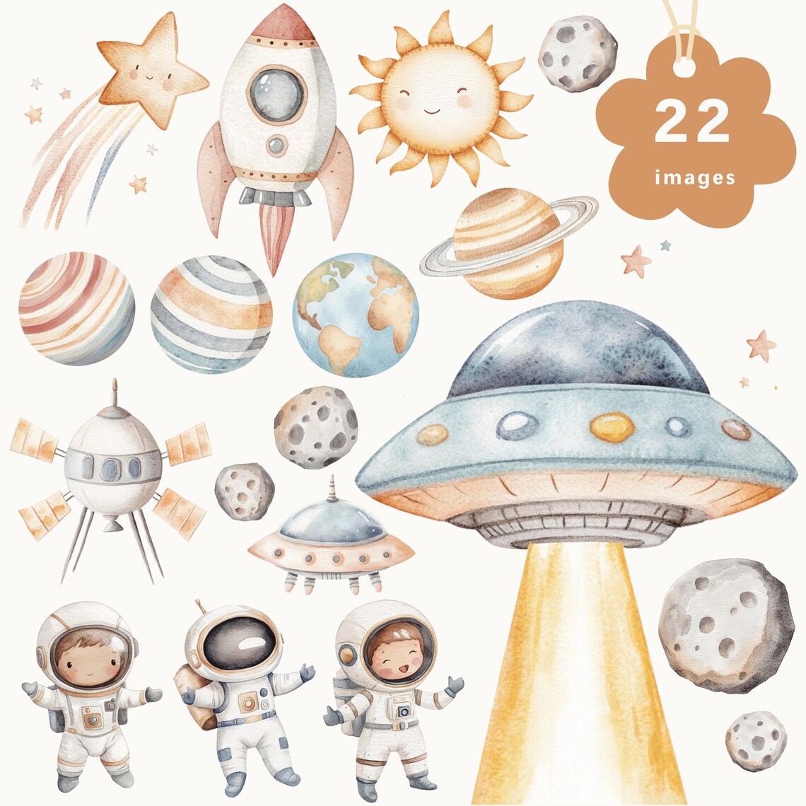 Astronaut and Space Watercolor Clipart Nursery Decor ,clipart Bundle ...