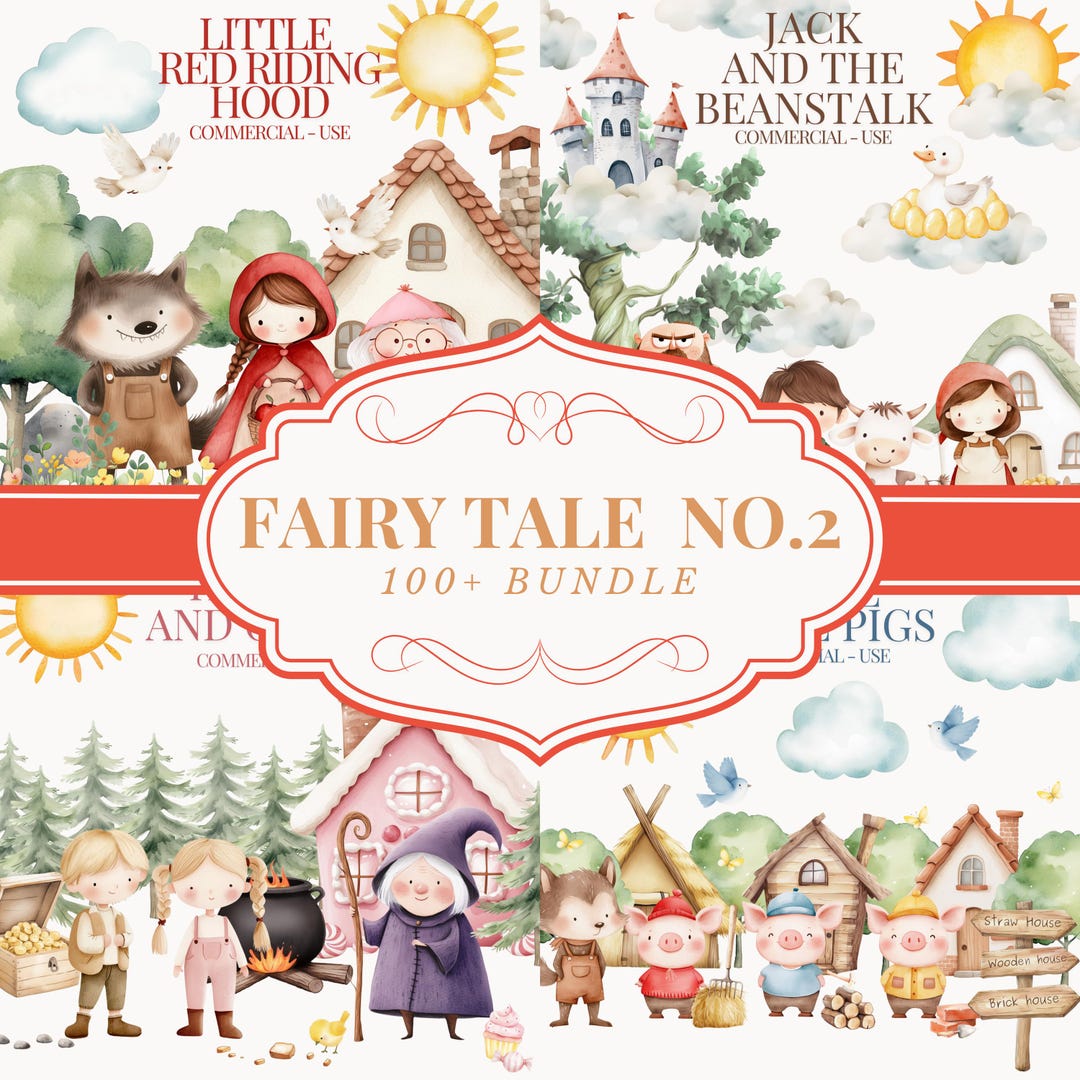 Fairy Tale Clipart Bundle, Watercolor Clipart, Little Red Riding Hood ...
