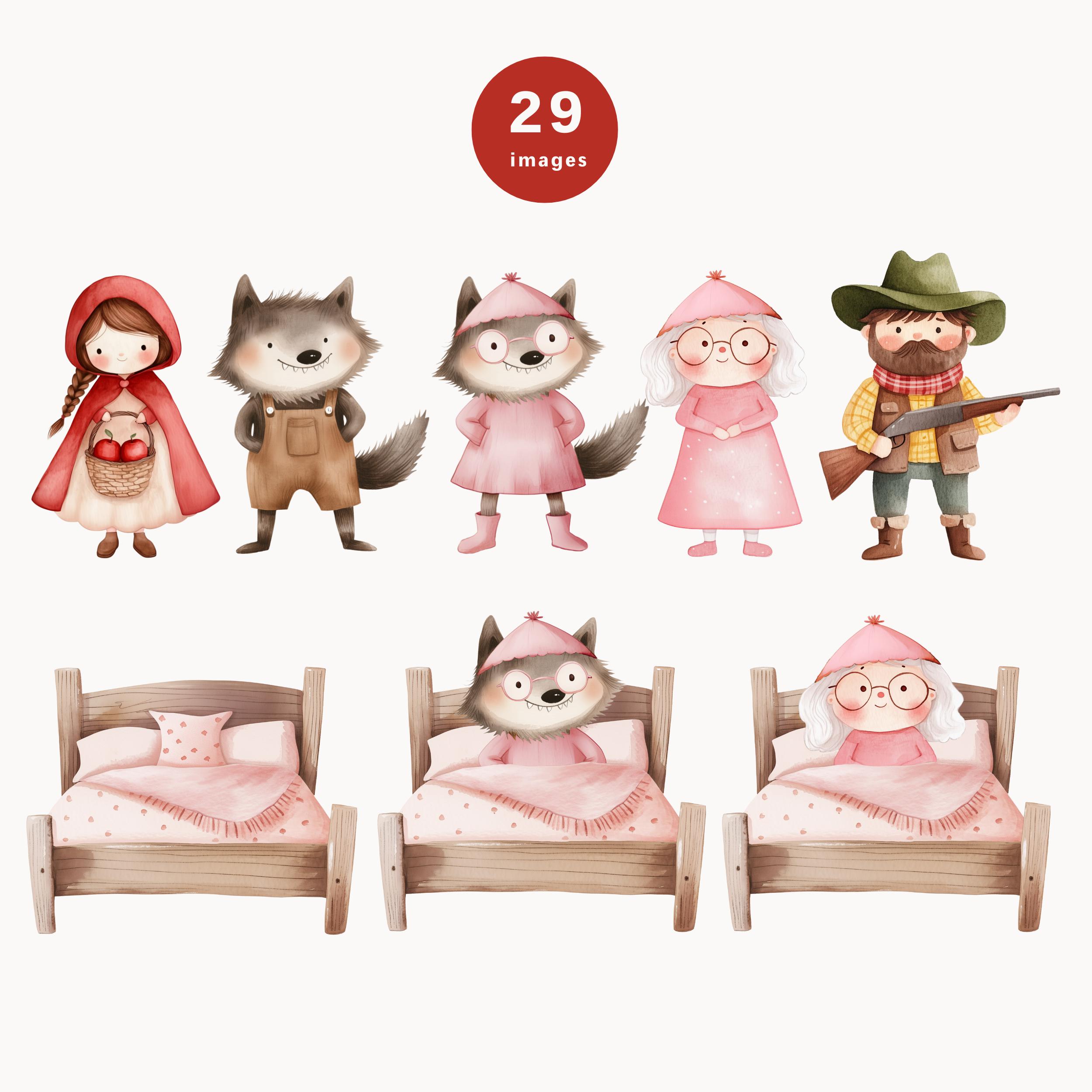 Little Red Riding Hood Cute Watercolor Clipart, Woodland Animals ...