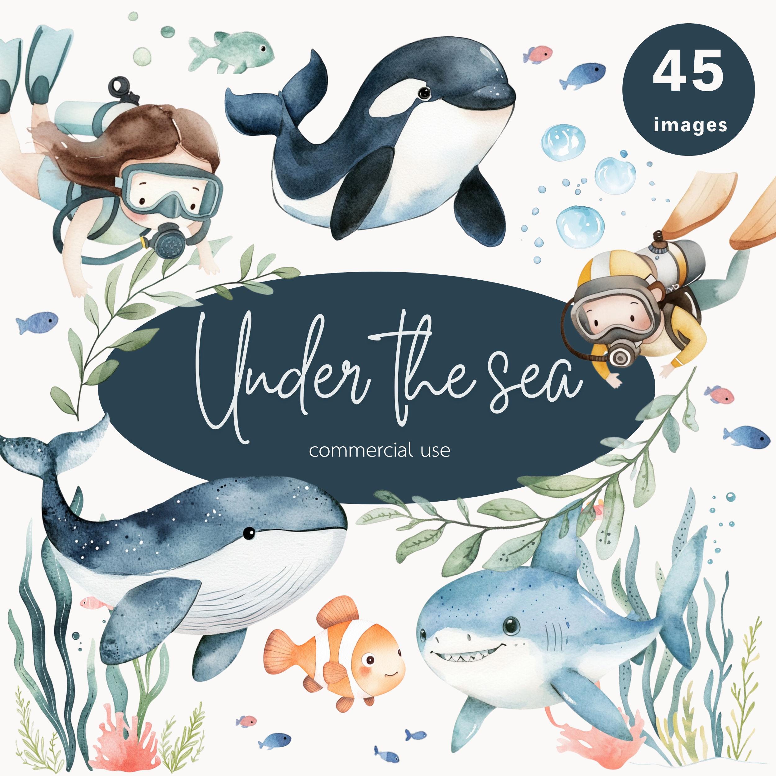 Under the Sea, Scuba Diver Nursery Clipart, Watercolor Clipart, Ocean ...