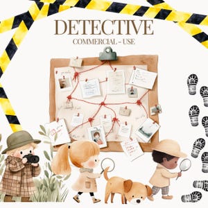 Cute Detective Watercolor Clipart, Detective Graphics, Private ...