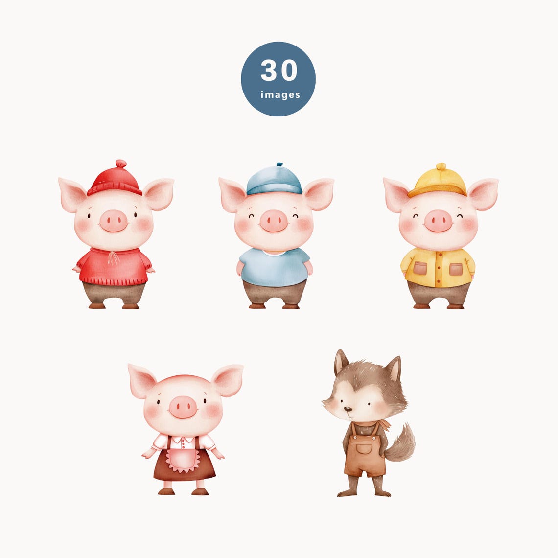 Clipart de los tres cerditos Clipart de acuarela, los tres cerditos ...