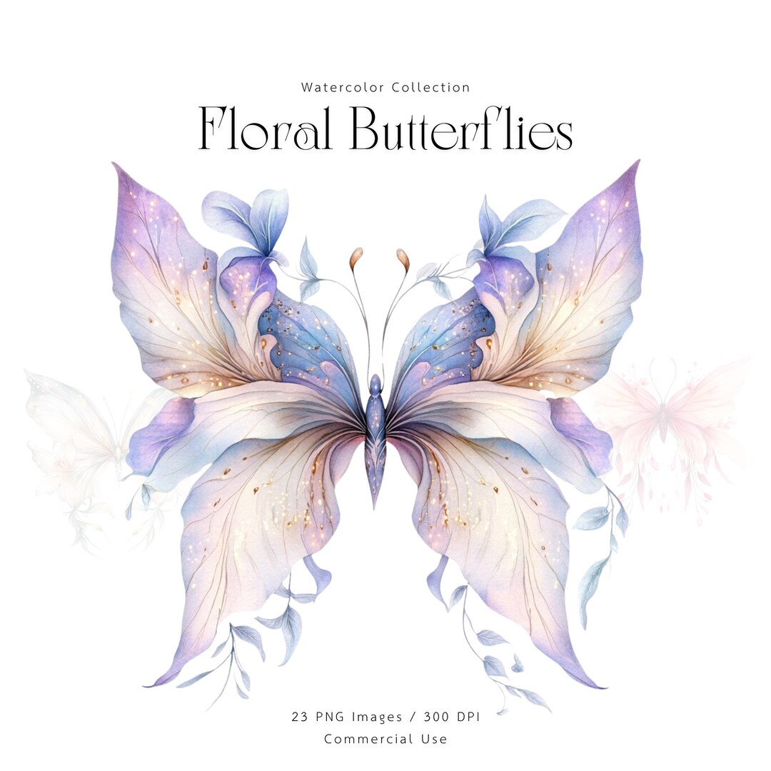Floral Butterflies Watercolor, Floral Butterfly Clipart, Fancy Floral ...