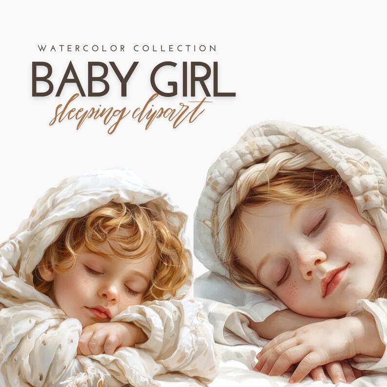 Baby Sleeping Clipart, Nursery Print, Printable Watercolor Clipart ...