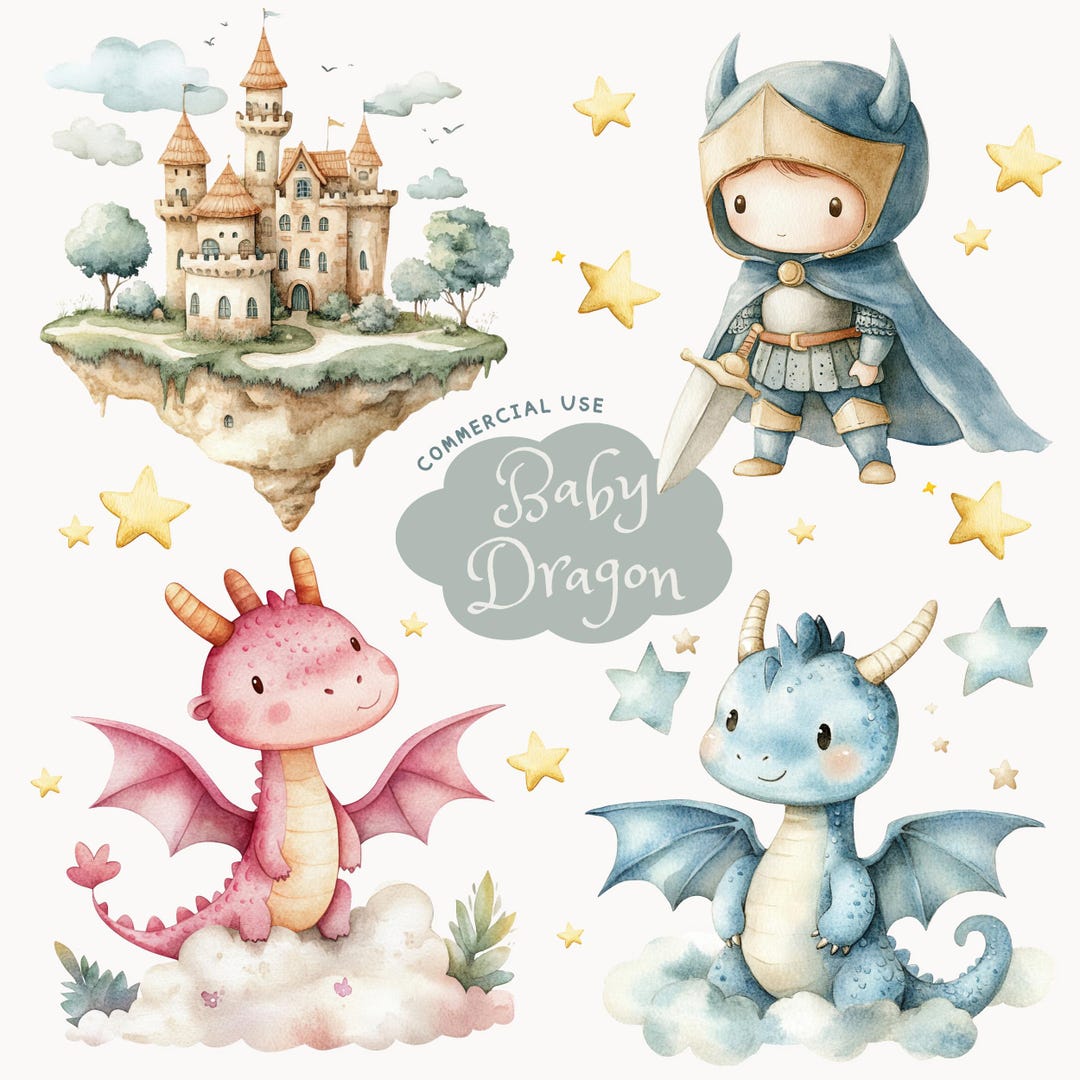 Baby Dragon Nursery Clipart Set, Cute Dragon PNG, Cute Fantasy Dragons ...