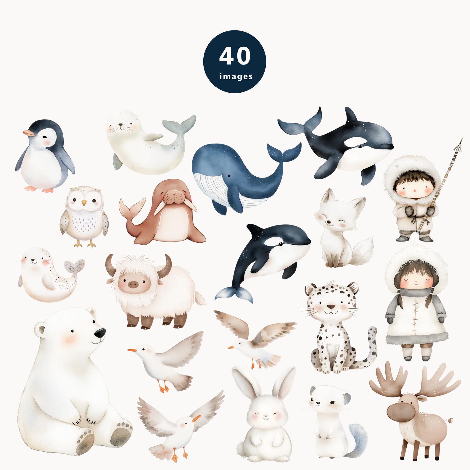 Arctic Animals Watercolor Clip Arts, Holiday Winter Set, Polar Animals ...