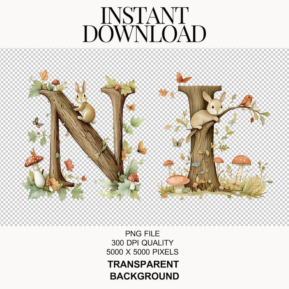Woodland Alphabet Letter Clipart, Animals Alphabet, Alphabet Watercolor ...