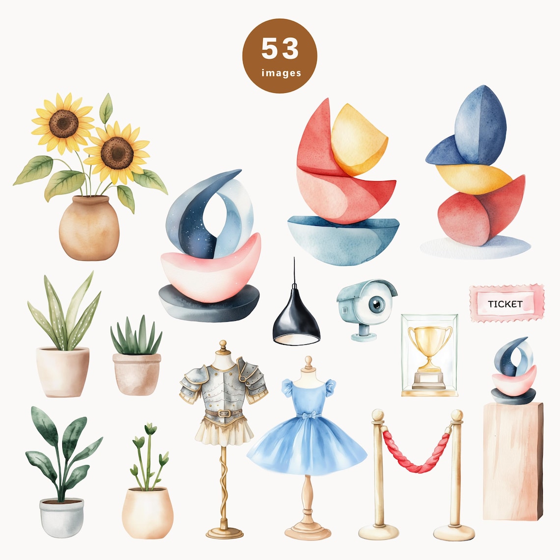 Cute Museum Watercolor Clipart, Art Gallery, Ancient Clipart, History ...