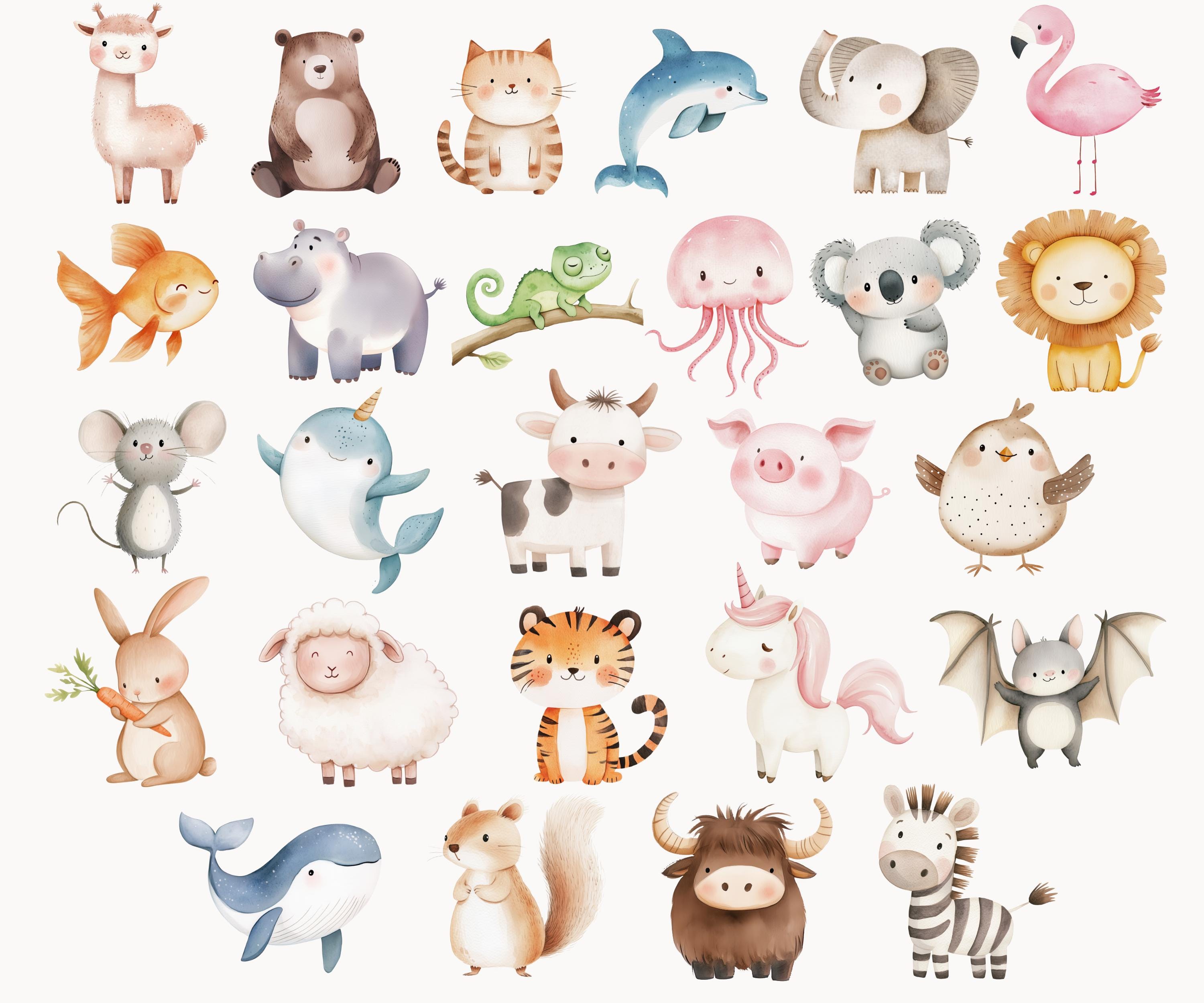 Watercolor Animals A-Z Clipart, Animal Alphabet Clipart, Nursery Decor ...