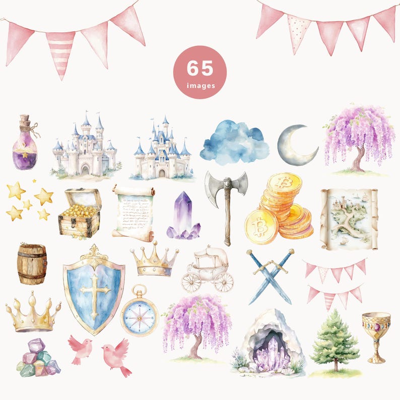 Knights and Dragon Watercolor Clipart PNG, Castle Fairy Tale Dragons ...