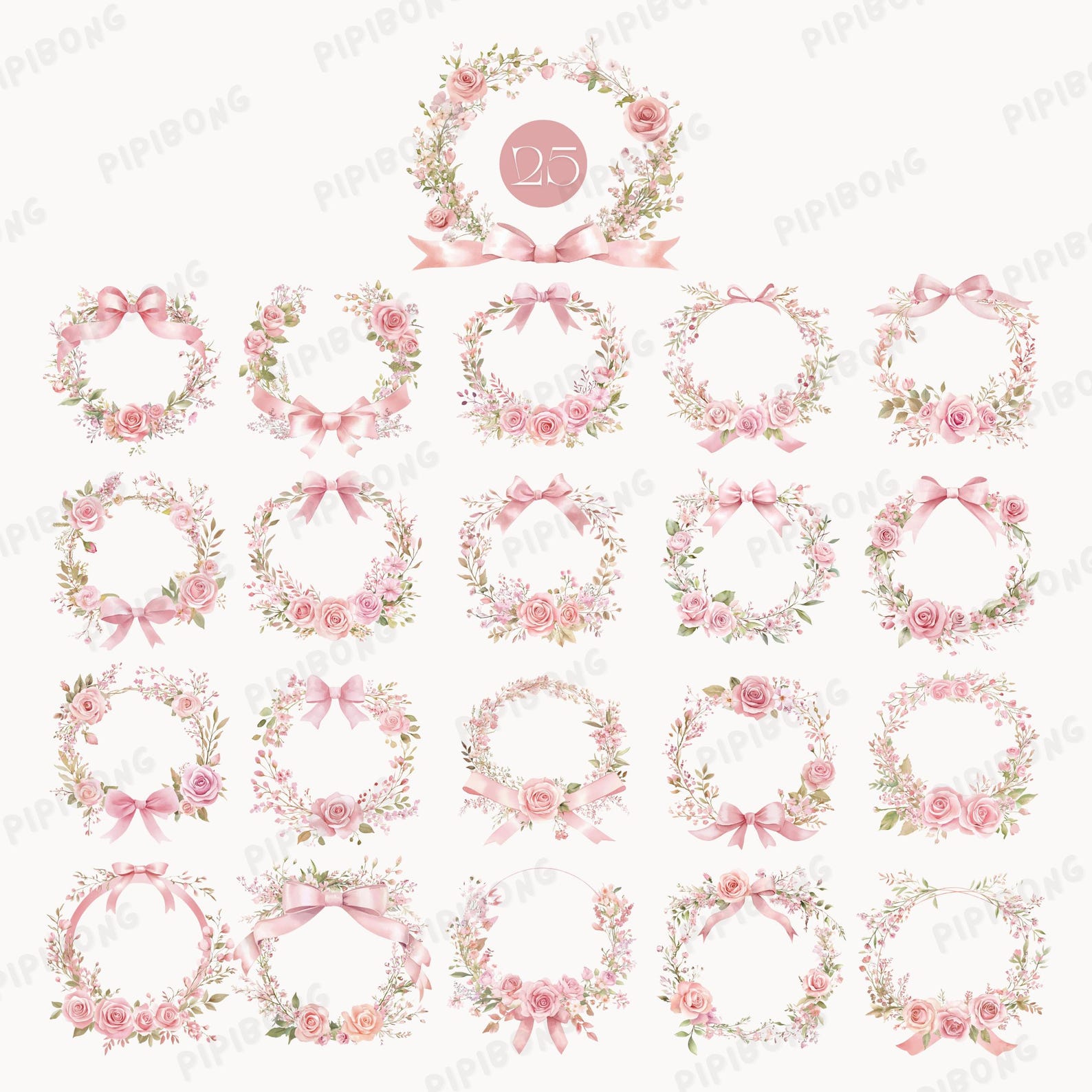 Coquette Pink Cute Floral Frame, Baroque Style, Vintage Clipart, Round ...