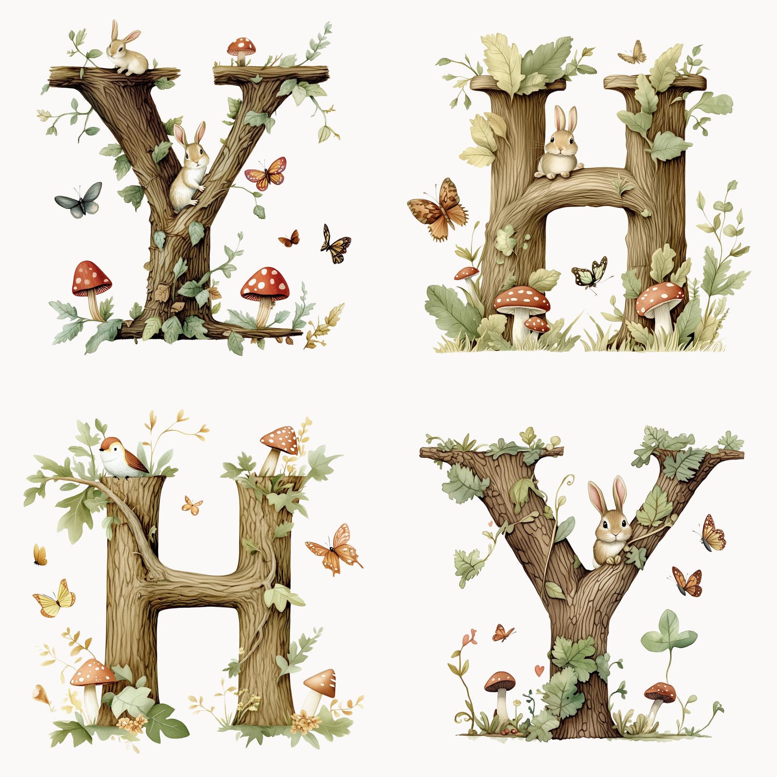 Woodland Alphabet Letter Clipart, Animals Alphabet, Alphabet Watercolor ...