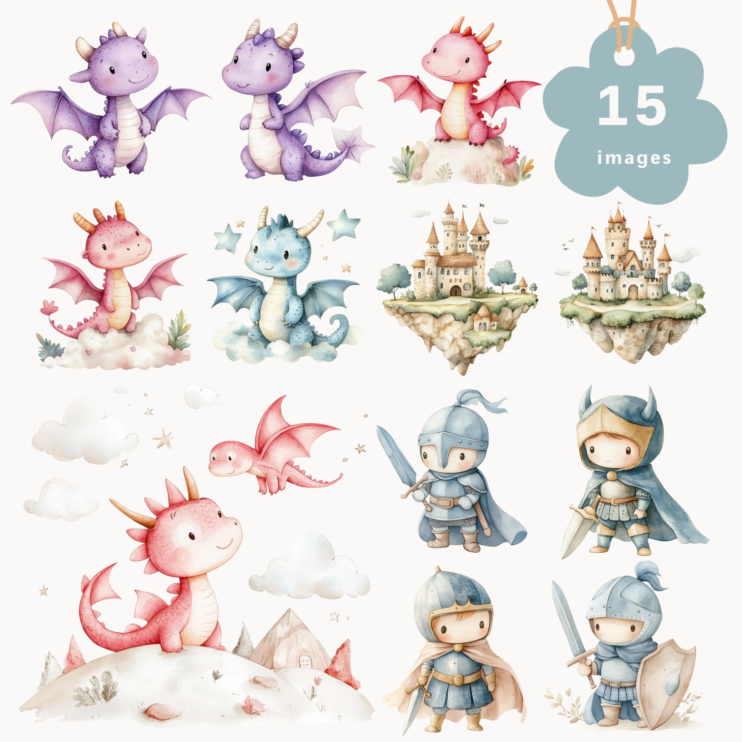 Baby Dragon Nursery Clipart Set, Cute Dragon PNG, Cute Fantasy Dragons ...