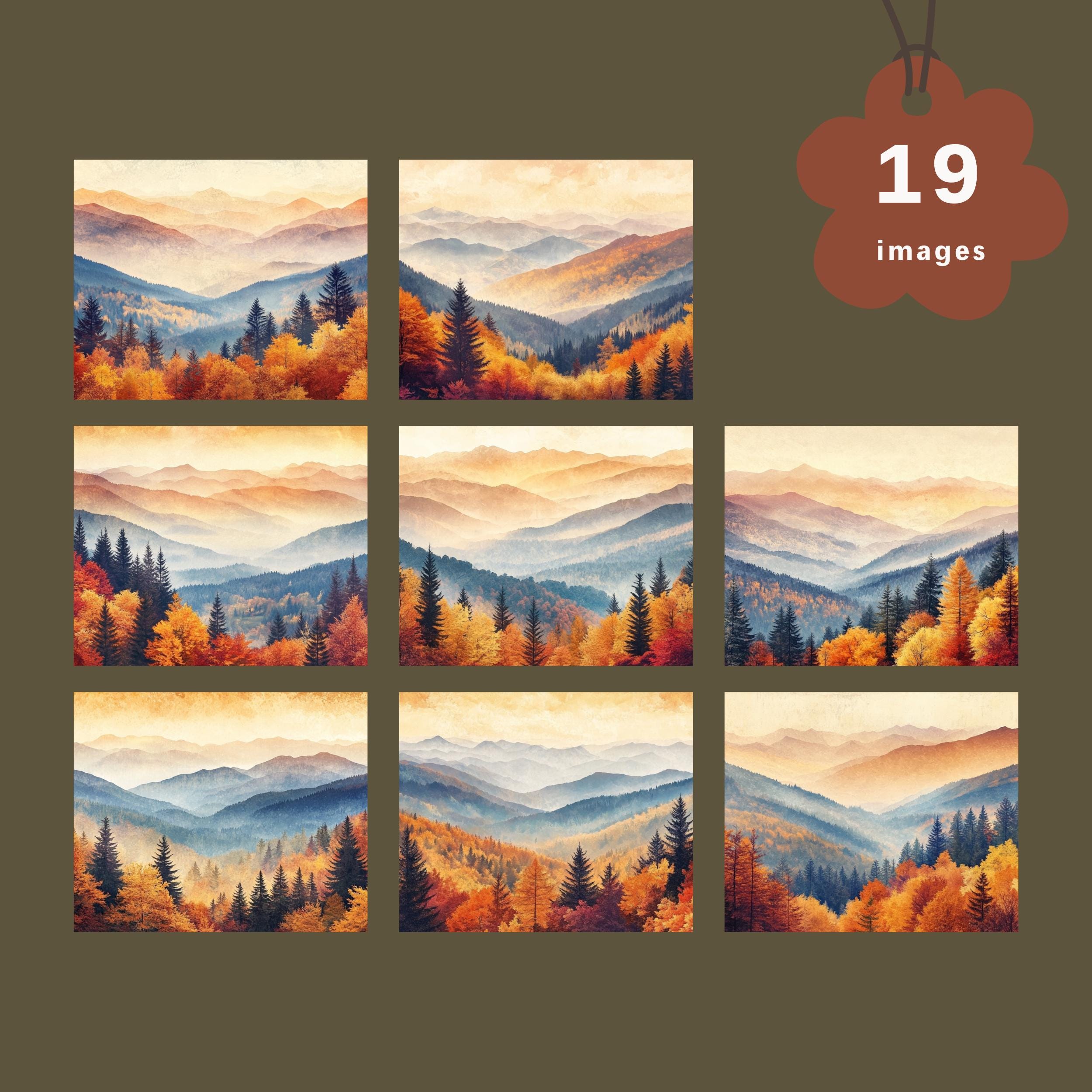 Printable Watercolor Fall Landscape Paper, Cozy Autumn Ephemera, Fall ...
