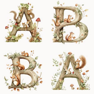 Woodland Alphabet Letter Clipart, Animals Alphabet, Alphabet Watercolor ...