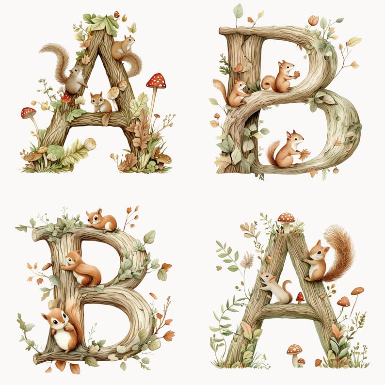 Woodland Alphabet Letter Clipart, Animals Alphabet, Alphabet Watercolor ...