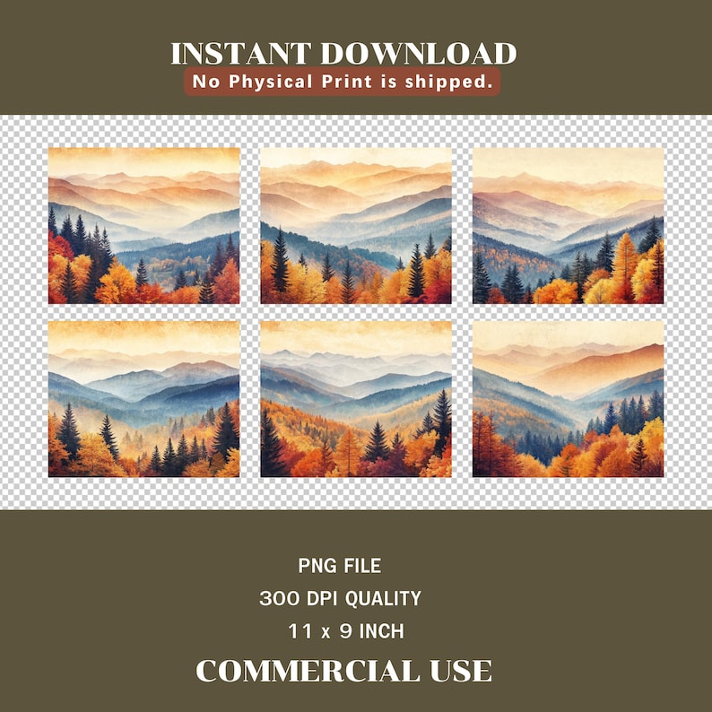 Printable Watercolor Fall Landscape Paper, Cozy Autumn Ephemera, Fall ...