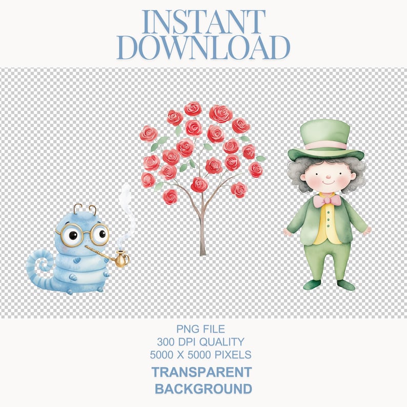 Alice in Wonderland Watercolor Clipart, Tea Party, Alice PNG, Alice in ...