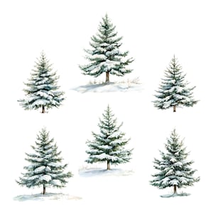 Watercolor Winter Forest Landscapes, Watercolor Winter Trees, Winter ...