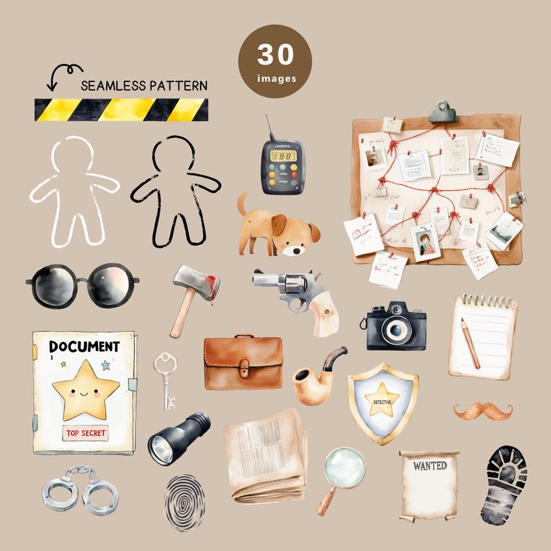 Cute Detective Watercolor Clipart, Detective Graphics, Private ...