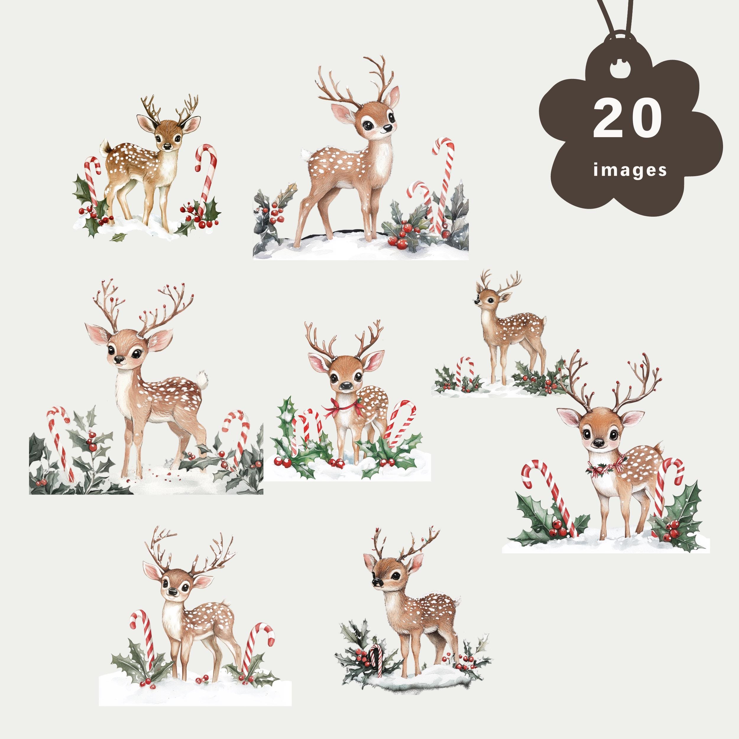 Watercolor Cute Reindeer Clipart, Christmas Woodland Animal Watercolor ...