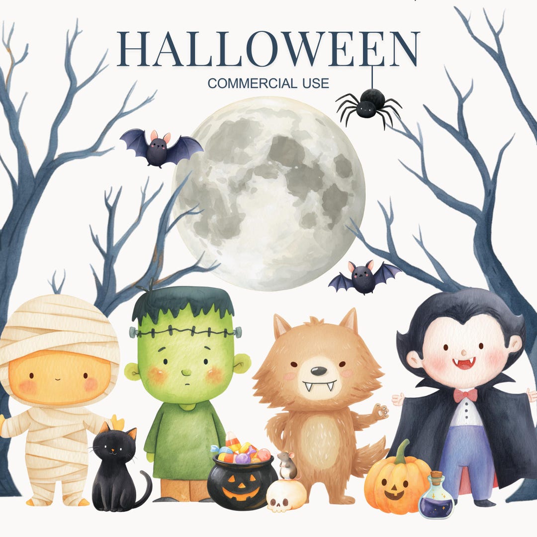 Cute Halloween Clipart, Pumpkin Clipart, Witch, Cute Monster Clipart ...