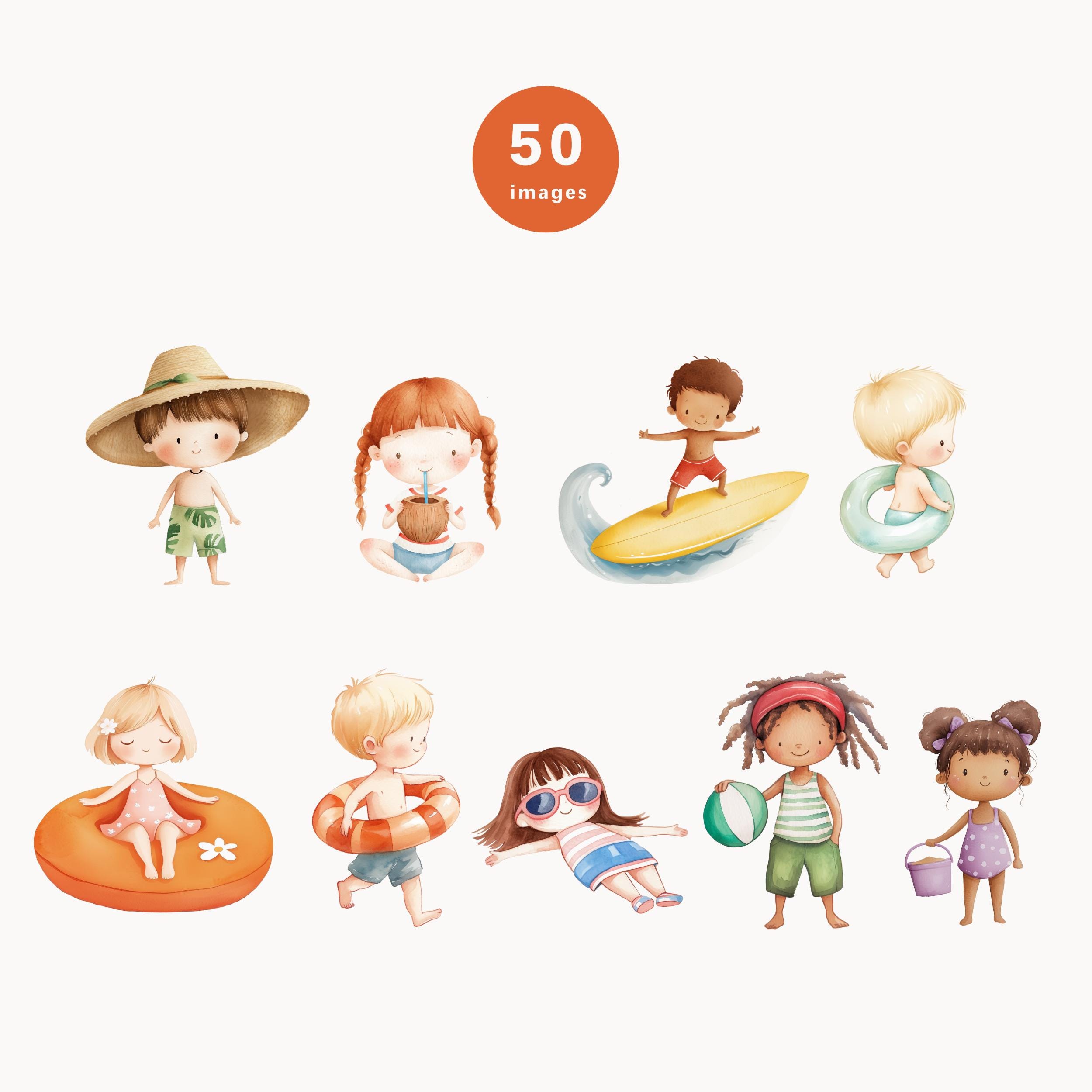 Cute Summer Beach Clipart, Seasonal Clipart, Watercolor Summer Clipart ...