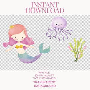 Under the Sea, Watercolor Cute Mermaid Party, Under the Sea Ocean ...