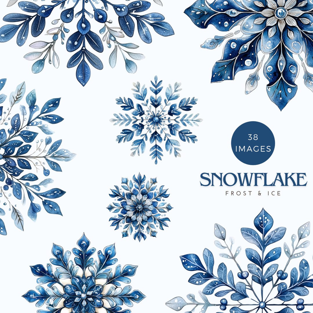 Watercolor Snowflake Clipart,blue Snowflakes, Snowflake PNG, Snowflake ...