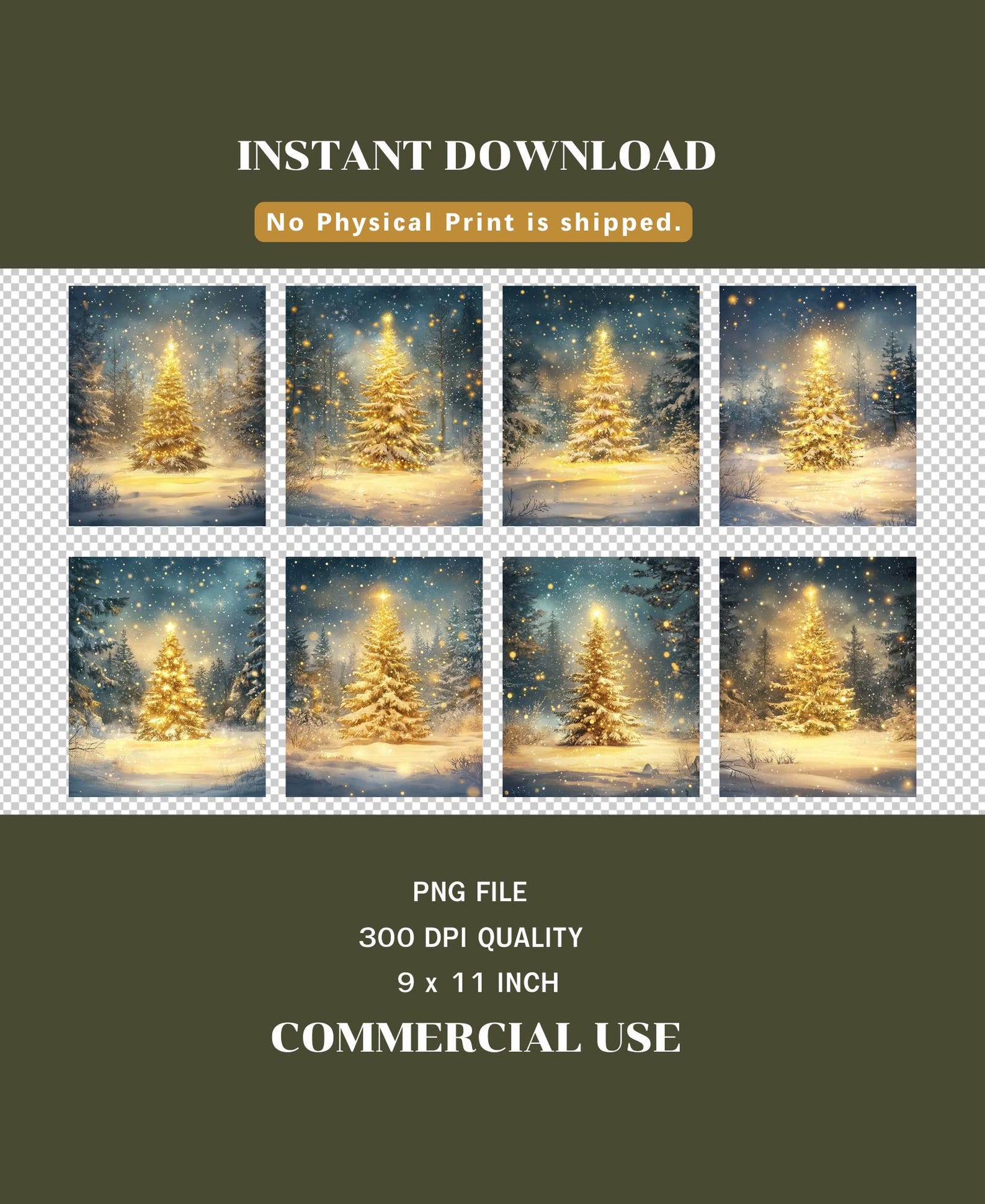 Watercolor Gold Pine Trees Set 2, Pine Trees PNG, Gold Christmas Tree ...