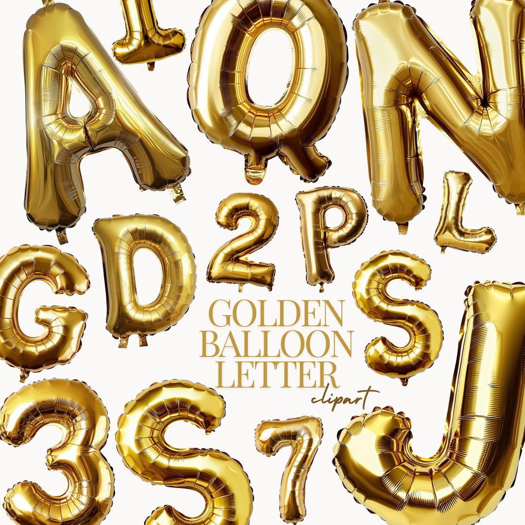 Gold Foil Balloon Alphabet Clip Art, Gold Alphabet Graphics in PNG ...