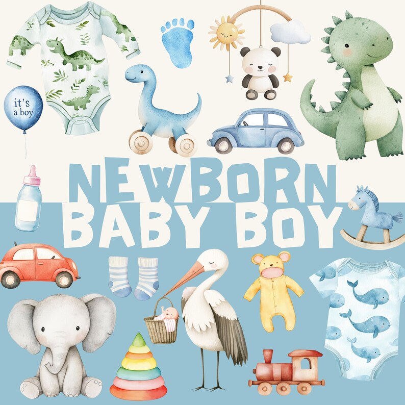 Watercolor Baby Boy Clipart, Newborn Baby, Nursery Clipart, Baby Toys ...
