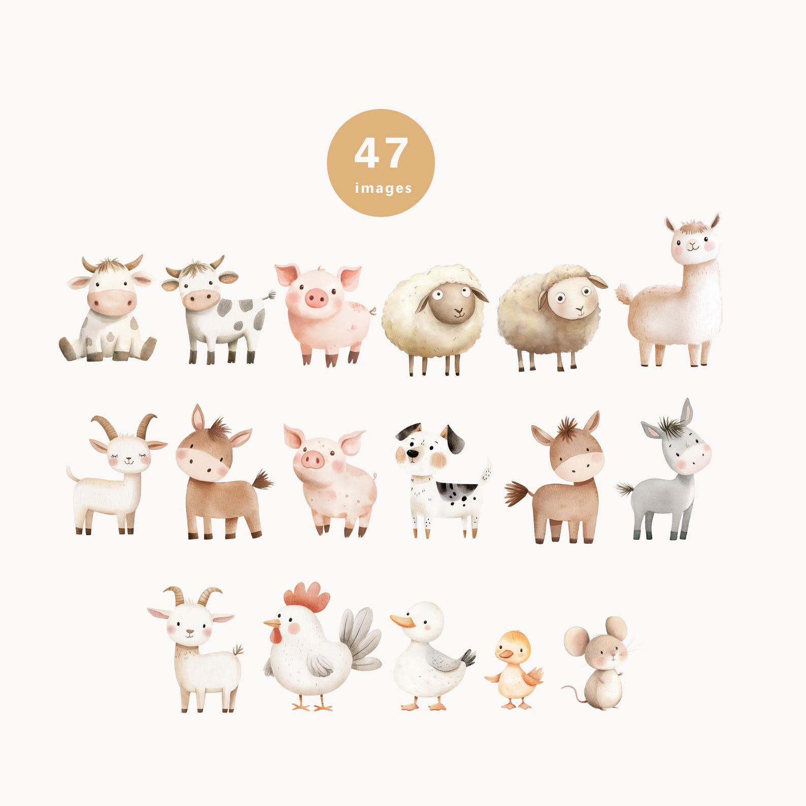 Cute Little Farm Clipart, Watercolor Sweet Farm Clipart, Cottage ...