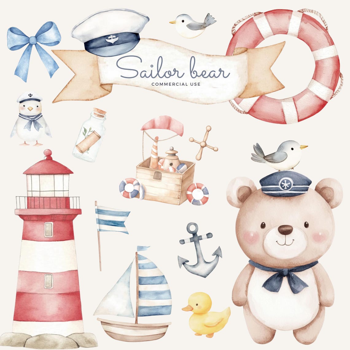 Little Sailor Watercolor Clipart Bundle,cute Sailor Teddy Bear Clipart ...