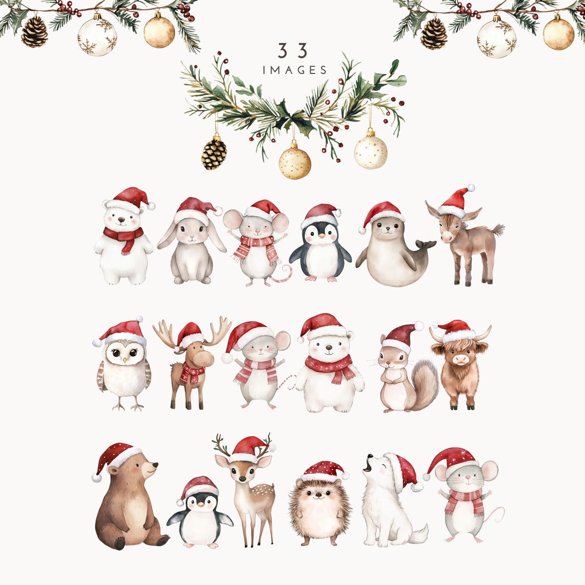 Watercolor Cute Animals Christmas, Festive Animals, Festive Woodland ...