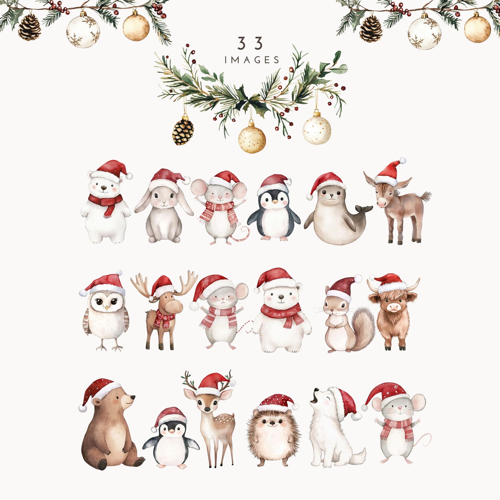Watercolor Cute Animals Christmas, Festive Animals, Festive Woodland ...