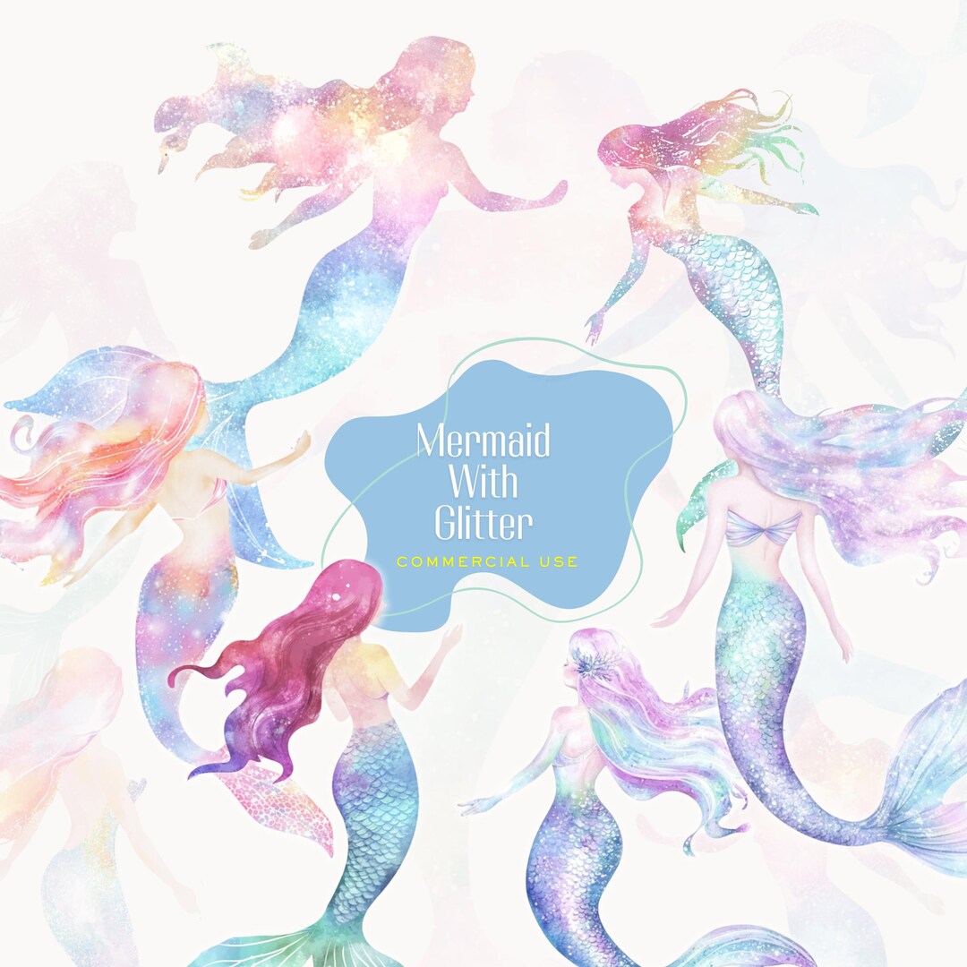 Mermaid Clipart, Pastel Mermaid PNG, Instant Download, Glitter Mermaid ...