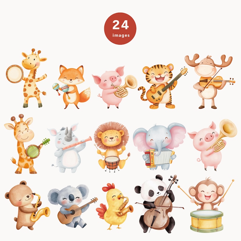 Cute Musical Animals Clipart, Woodland Animals, Musical Safari, Band ...