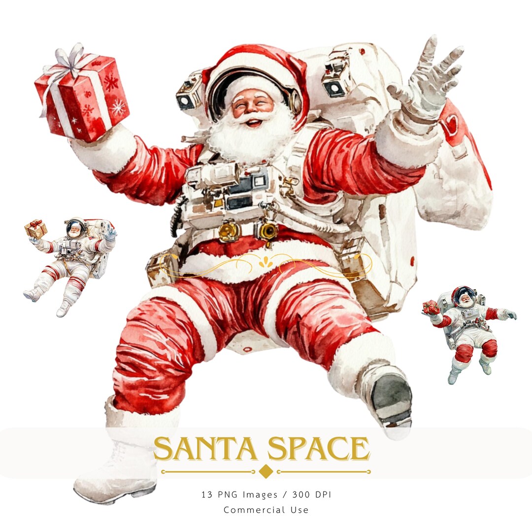 Watercolor Santa Claus Clipart, Santa Space Christmas Clipart , Winter ...