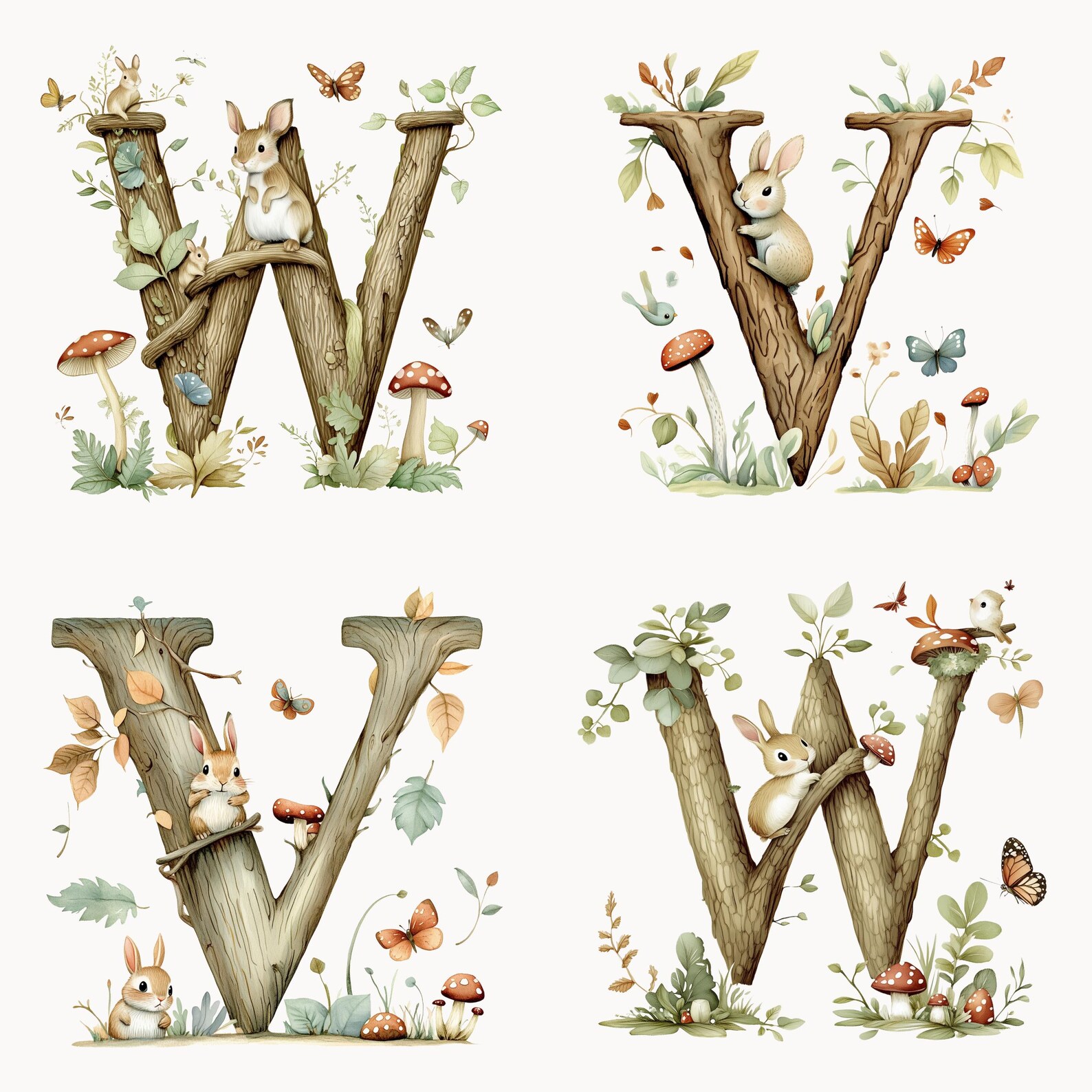 Woodland Alphabet Letter Clipart, Animals Alphabet, Alphabet Watercolor ...