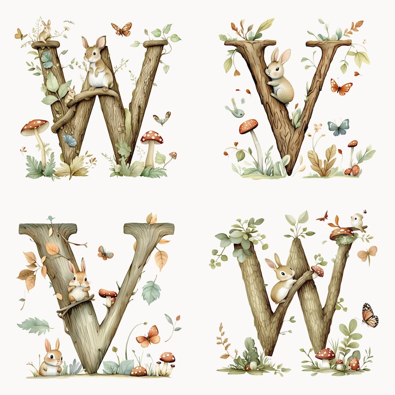 Woodland Alphabet Letter Clipart, Animals Alphabet, Alphabet Watercolor ...